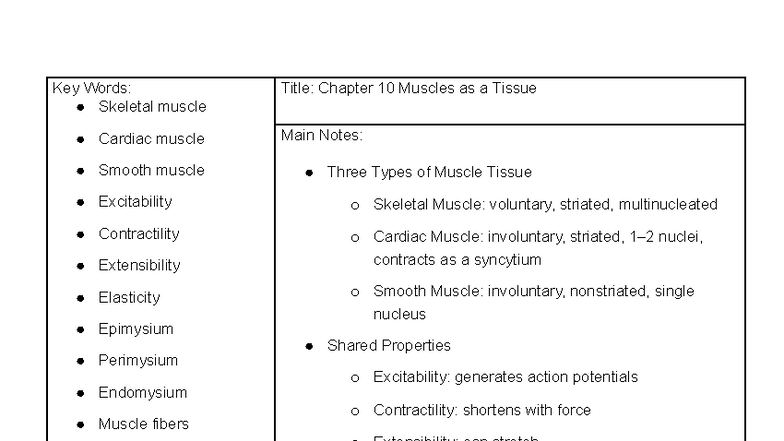 A&P Chapter 10: Comprehensive Notes on Muscle Tissue Types - Studocu