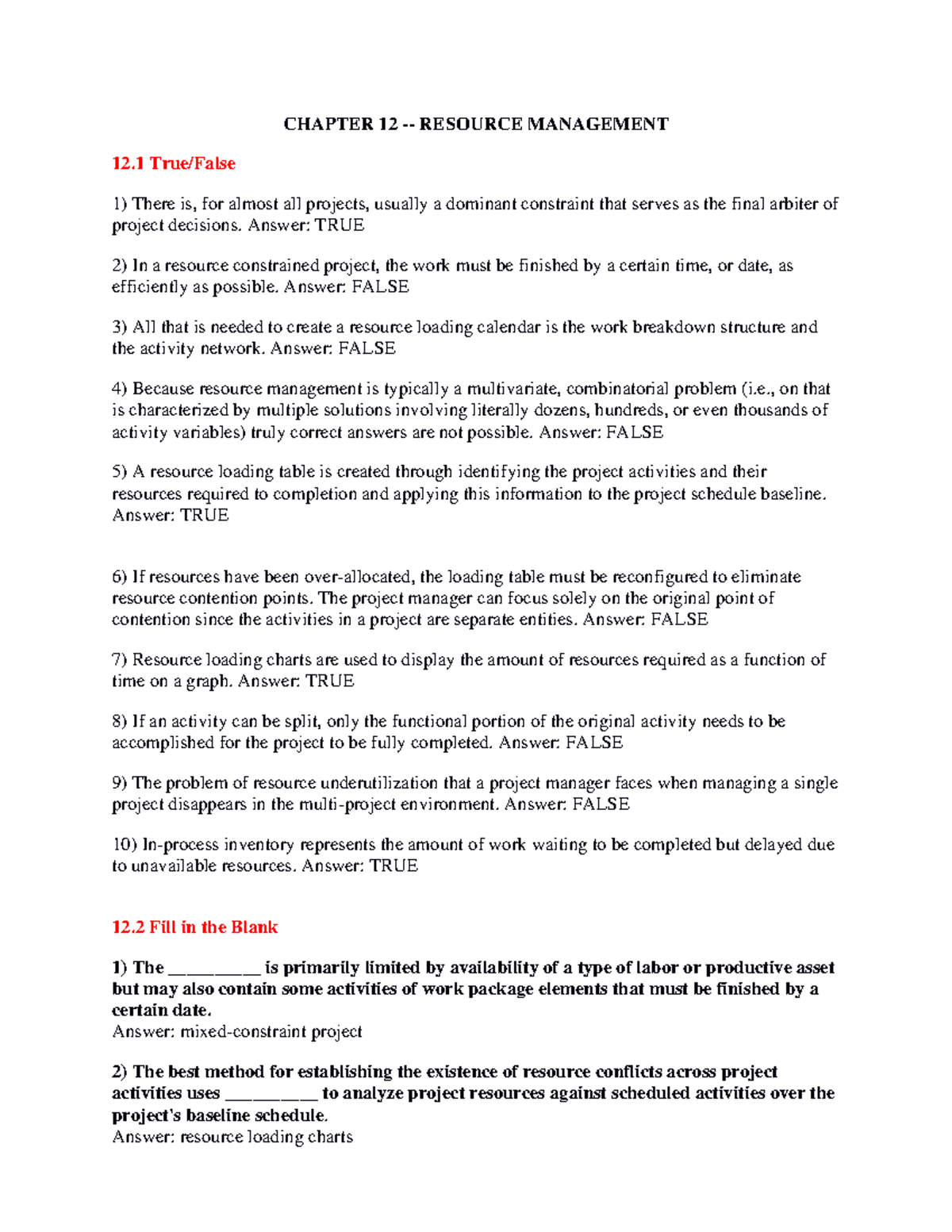 Chapter 12 Resource Management Test Bank - Study Guide for Success ...