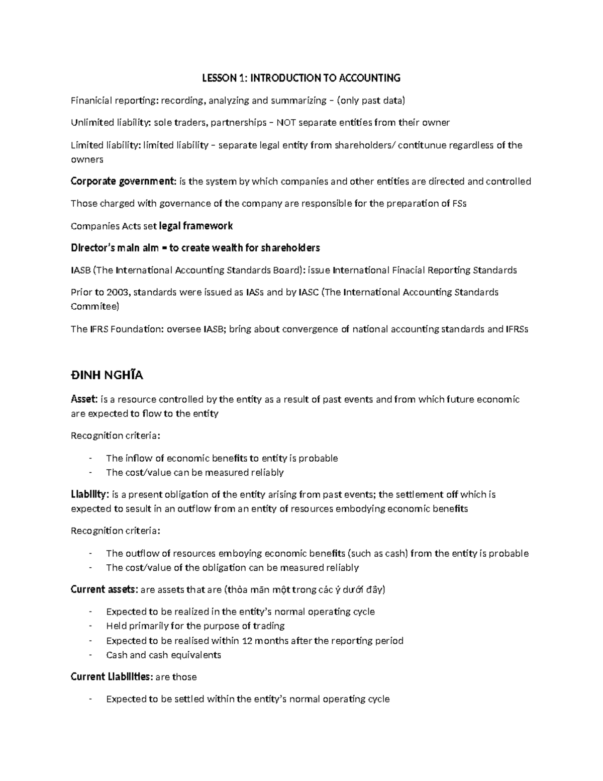 ACCA F3: Introduction to Accounting & Double Entry System Notes - Studocu