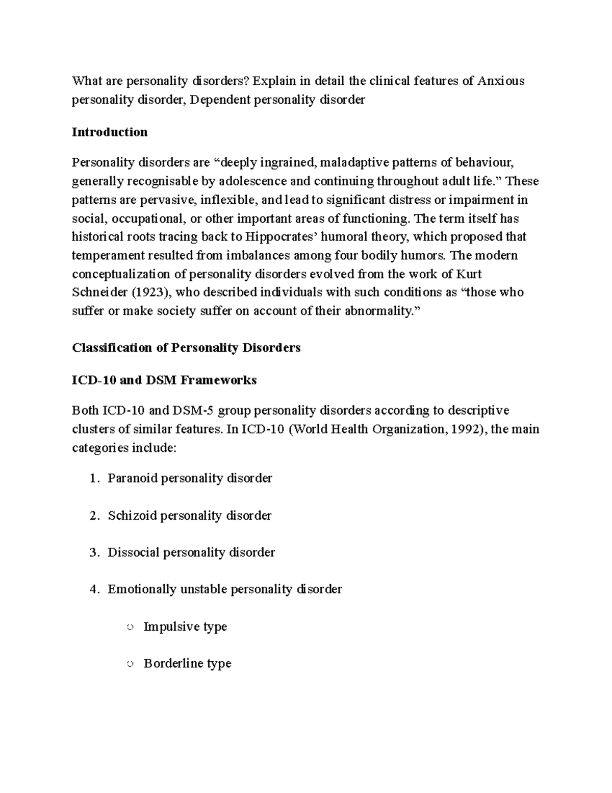 Psychopathology OBT: Detailed Analysis of Anxious & Dependent ...