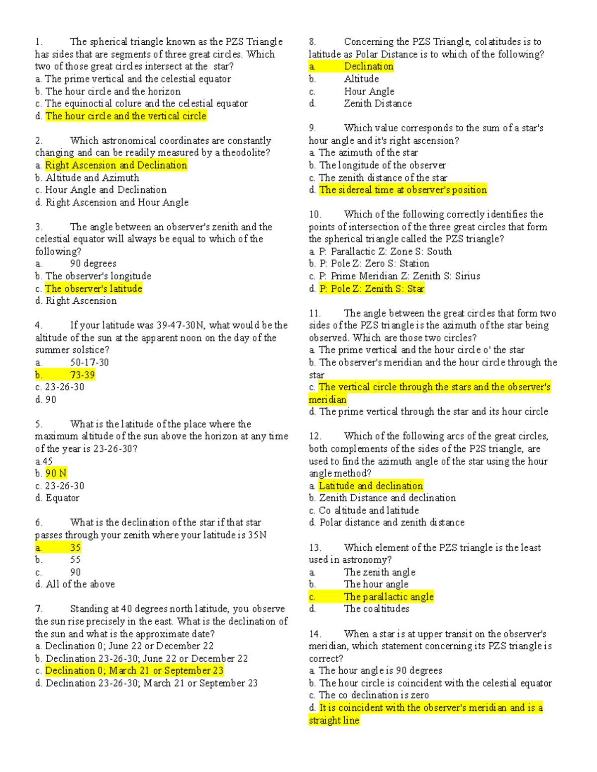 Geodesy Board 2016 - PZS Triangle and Astronomical Concepts Notes - Studocu