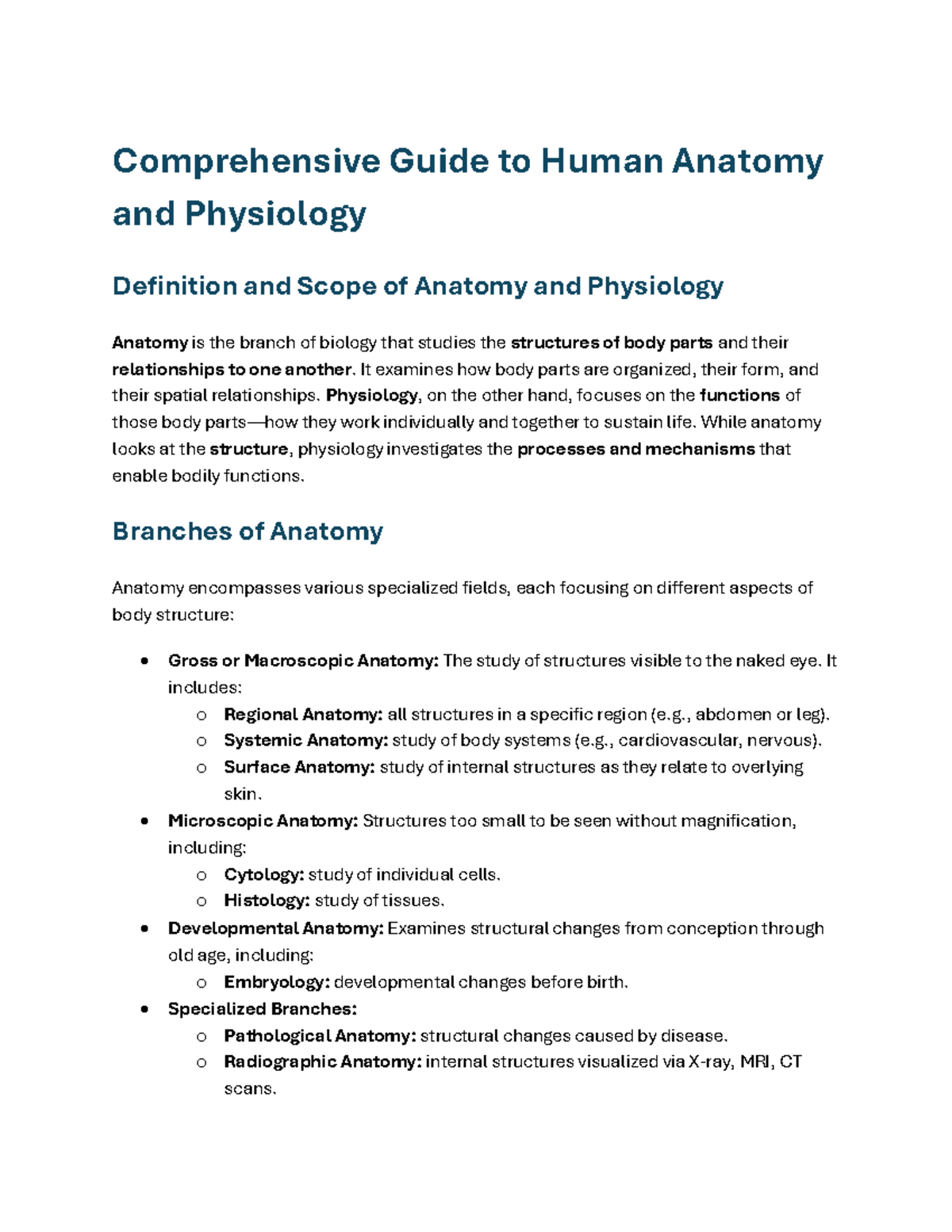 Comprehensive Guide to Human Anatomy & Physiology (Course Code: ANAT101 ...