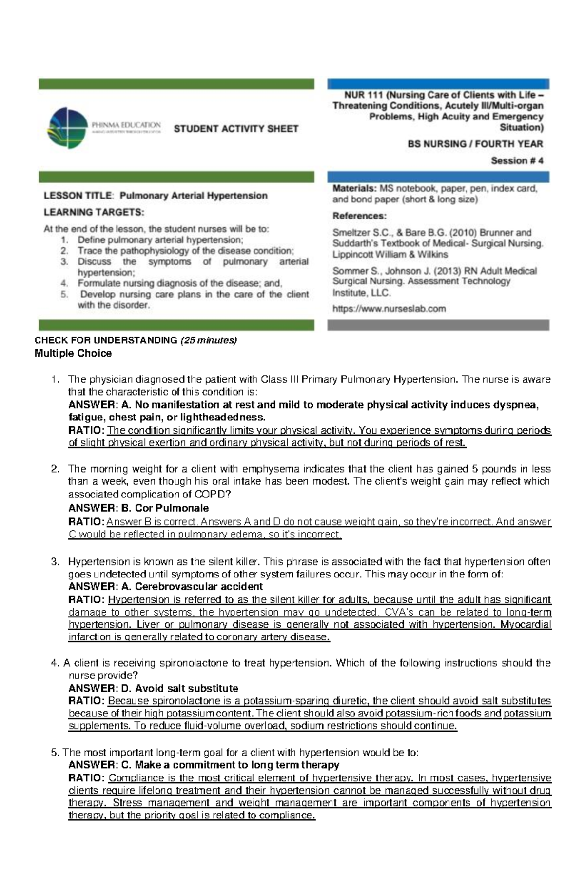 NUR 111 - Session 4 SAS Study Guide for Understanding Key Concepts ...