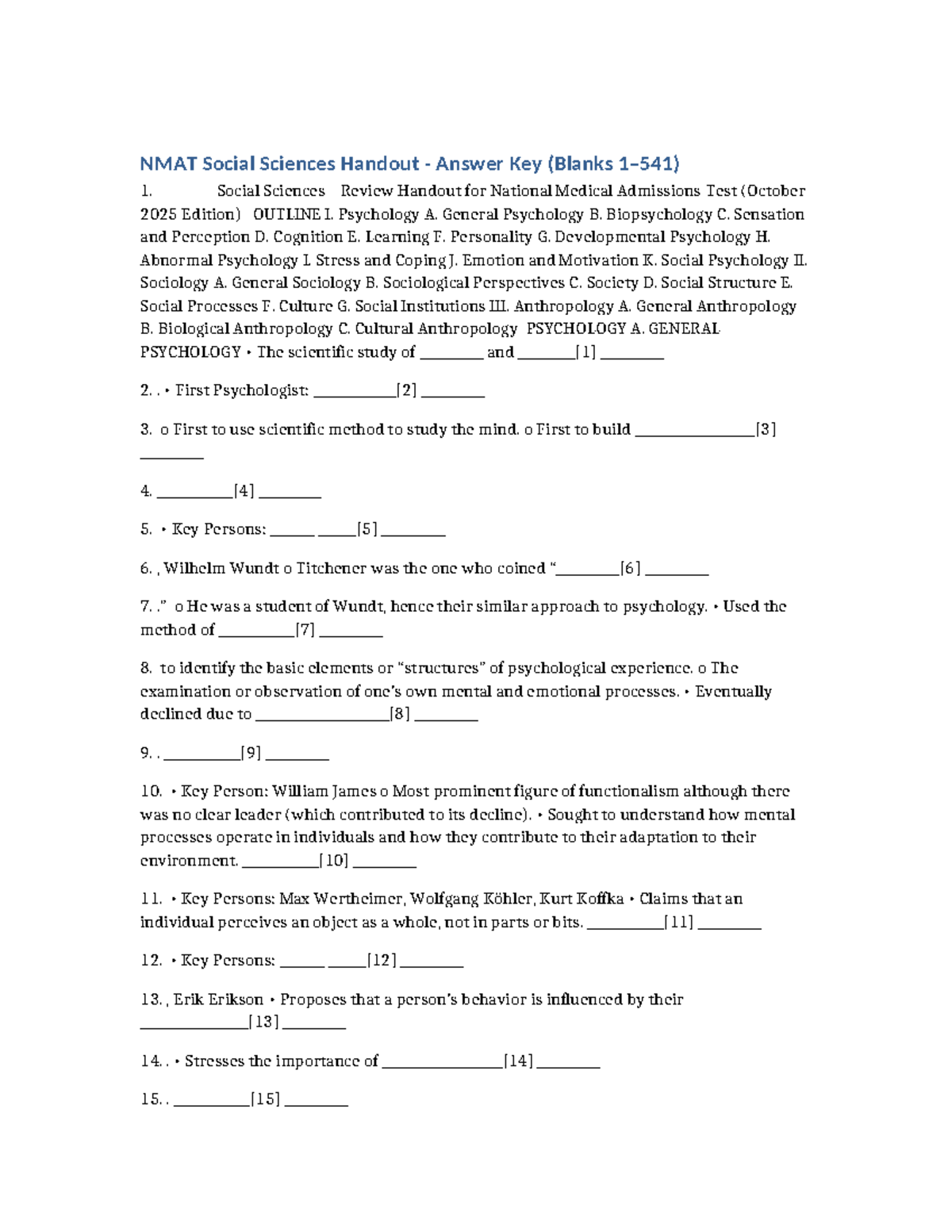 NMAT Social Sciences Review Handout Answer Key (Oct 2025 Edition) - Studocu