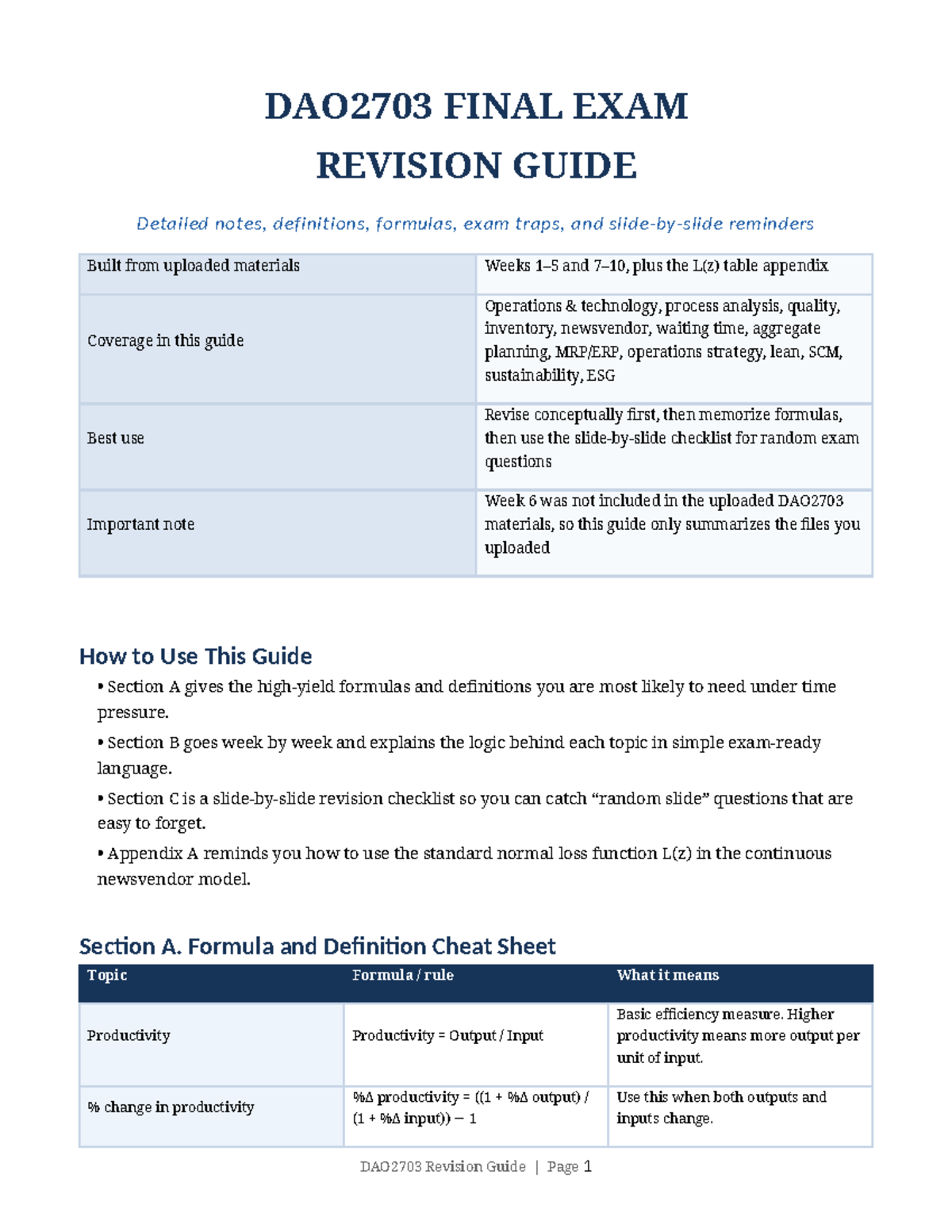 DAO2703 FINAL EXAM REVISION GUIDE: Key Concepts & Formulas - Studocu