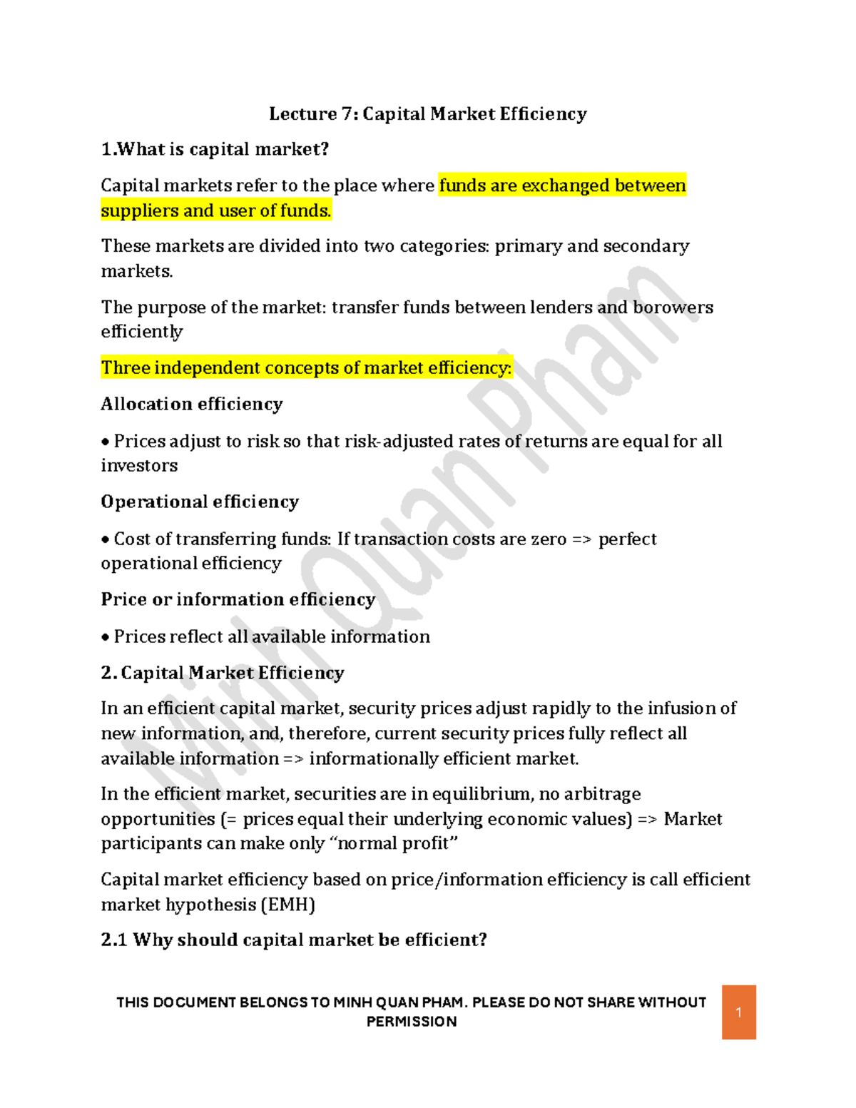 Lecture 7 & 8: Capital Market Efficiency & Portfolio Performance ...