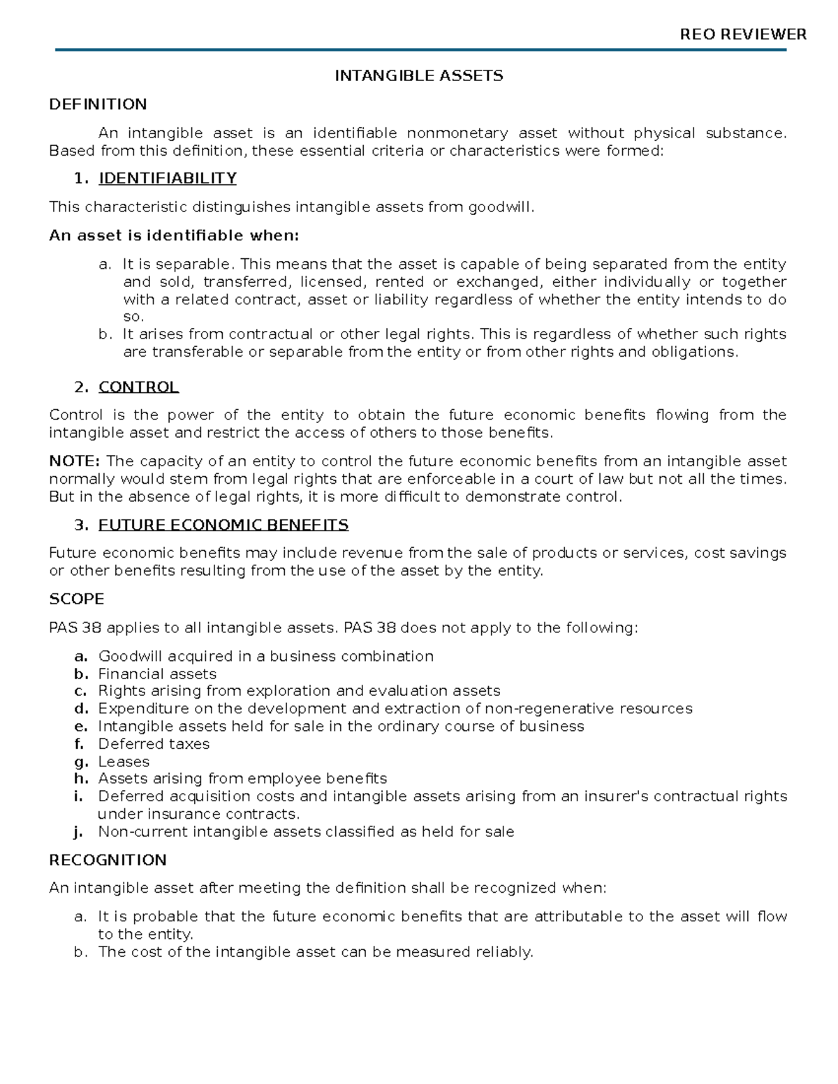 REO 101: Intangible Assets Overview and Key Characteristics - Studocu