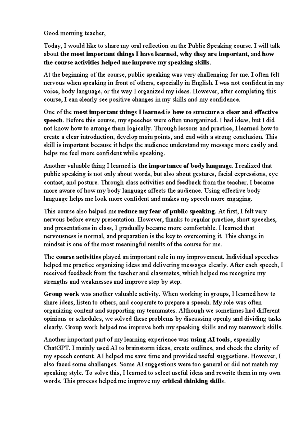 Reflection on Public Speaking Course (PS 101) - Studocu