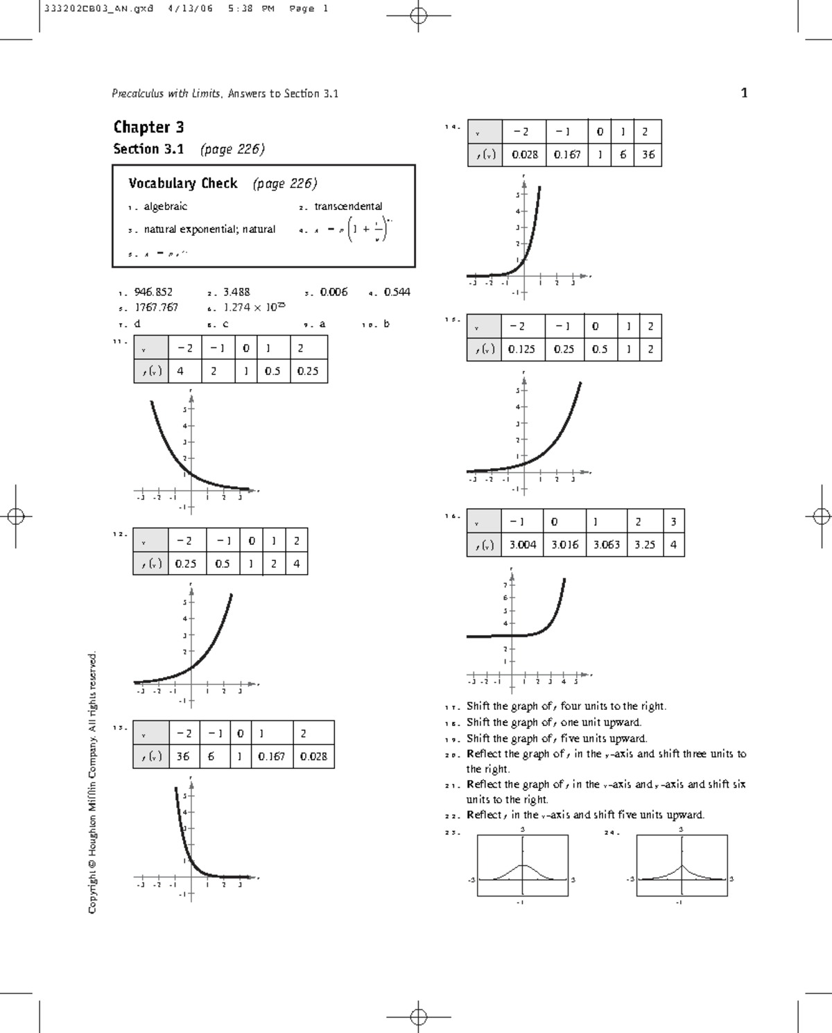 Ch03 - Precalculus with Limits: Answers to Section 3.1-3.5 - Studocu