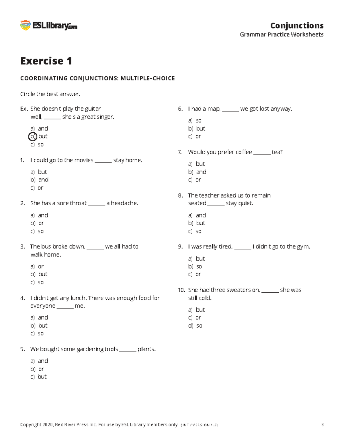Conjunctions Grammar Practice Worksheets: Coordinating & Correlative ...