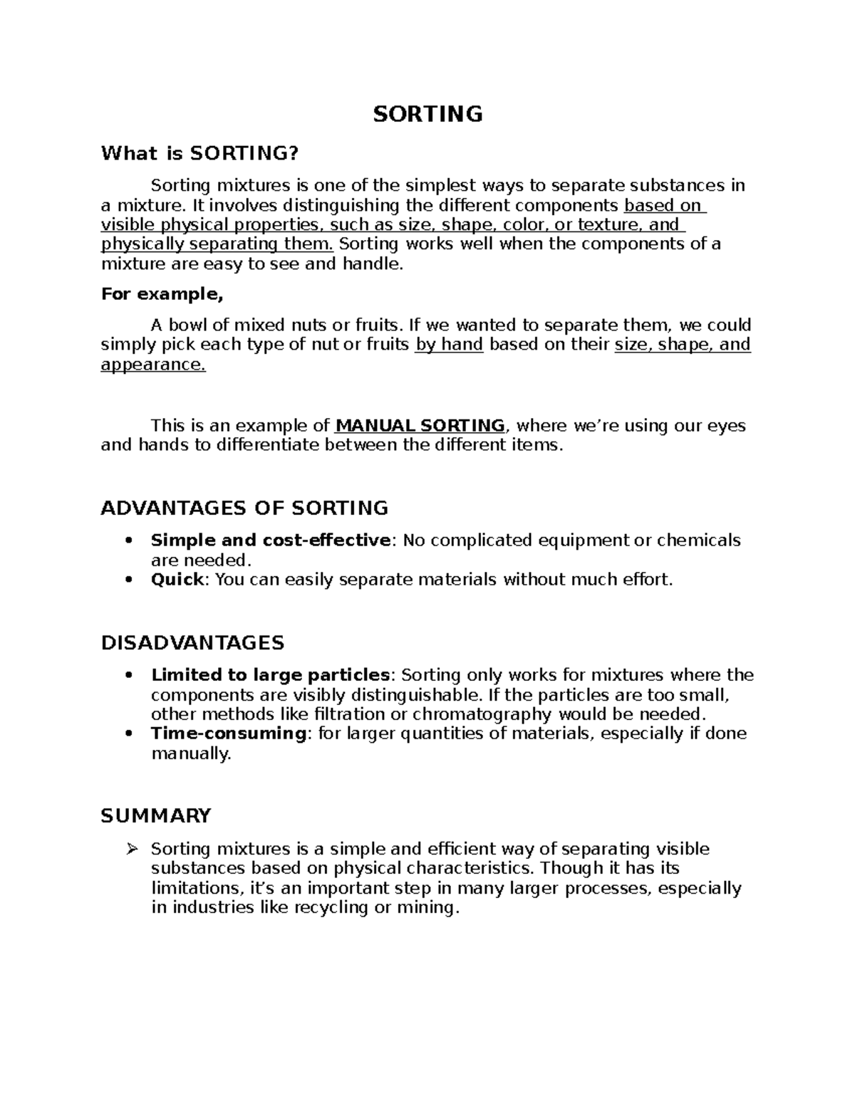 Echemlab [reporting & safety] - SORTING What is SORTING? Sorting ...