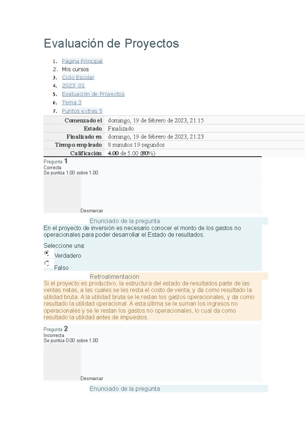 Cuestionario de Formulación y Evaluación de Proyectos - 2024 - Studocu