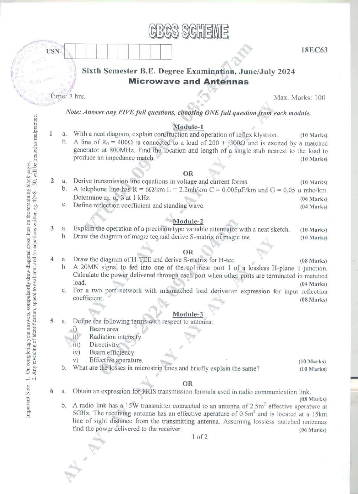 18EC63 Microwave and Antennas Exam Notes - June 2024 - Studocu