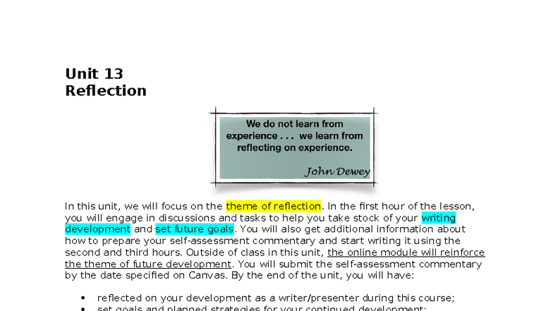 GE1401 Unit 13 Reflection: Writing Development & Goals - Studocu