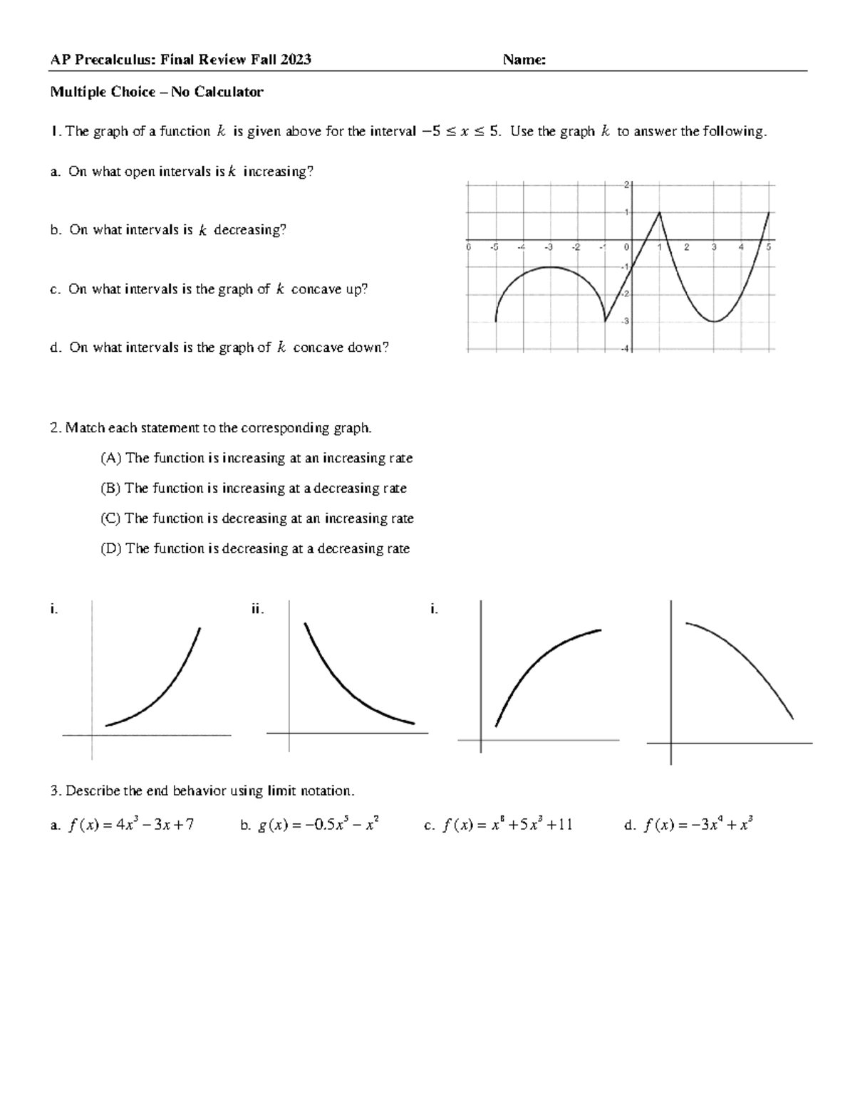 AP Precalculus: Final Exam Review Notes Fall 2023 - Studocu