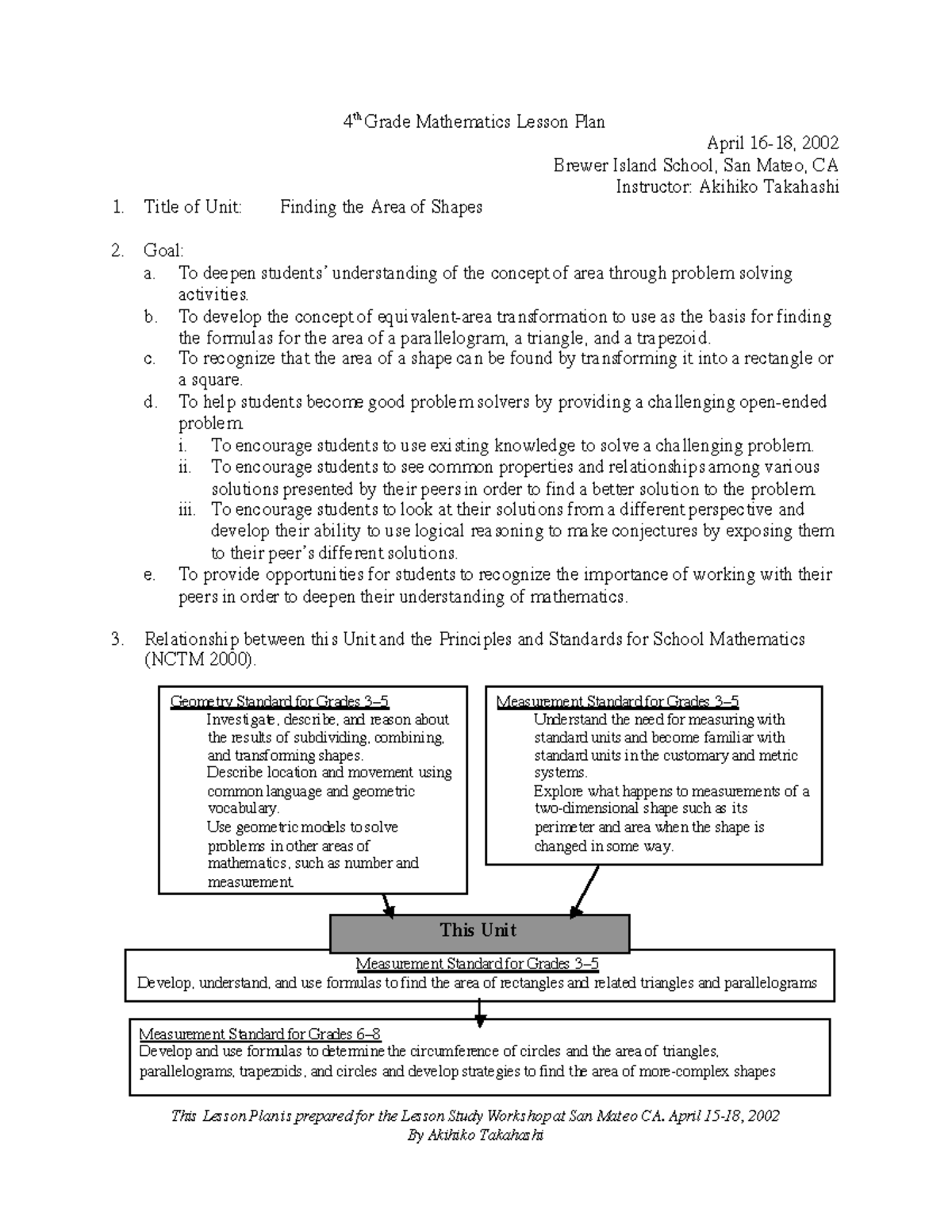 Lesson Area Geoboard 4thgrade - This Lesson Plan is prepared for the ...