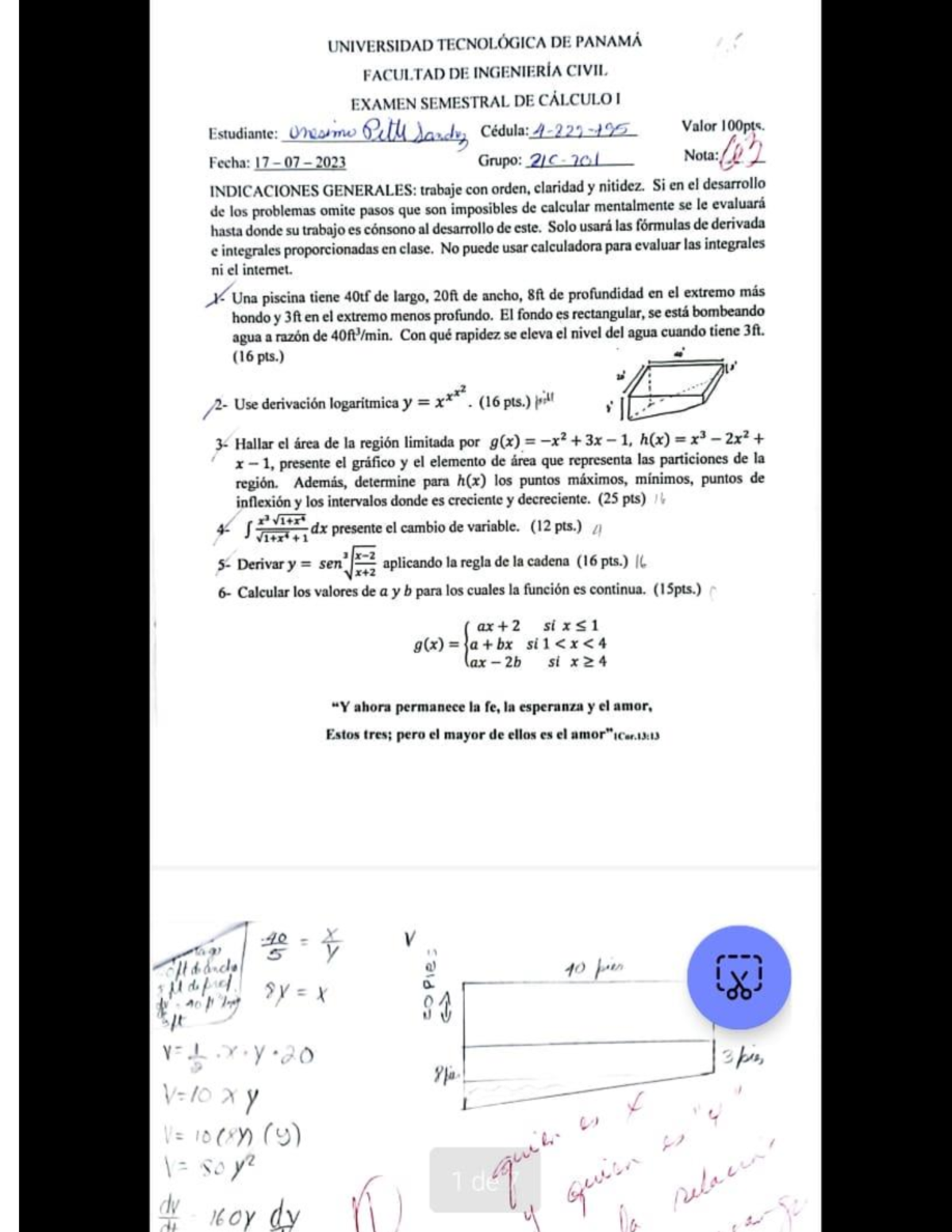 Examen Semestral de Cálculo - FIC - UTP - Valor 100 pts. - Studocu