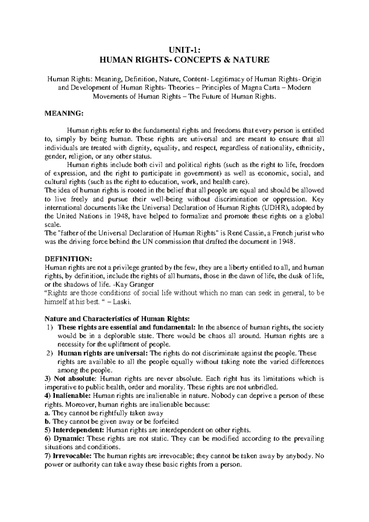 HR UNIT 1 - Human Rights: Concepts, Legitimacy, and Modern Movements ...