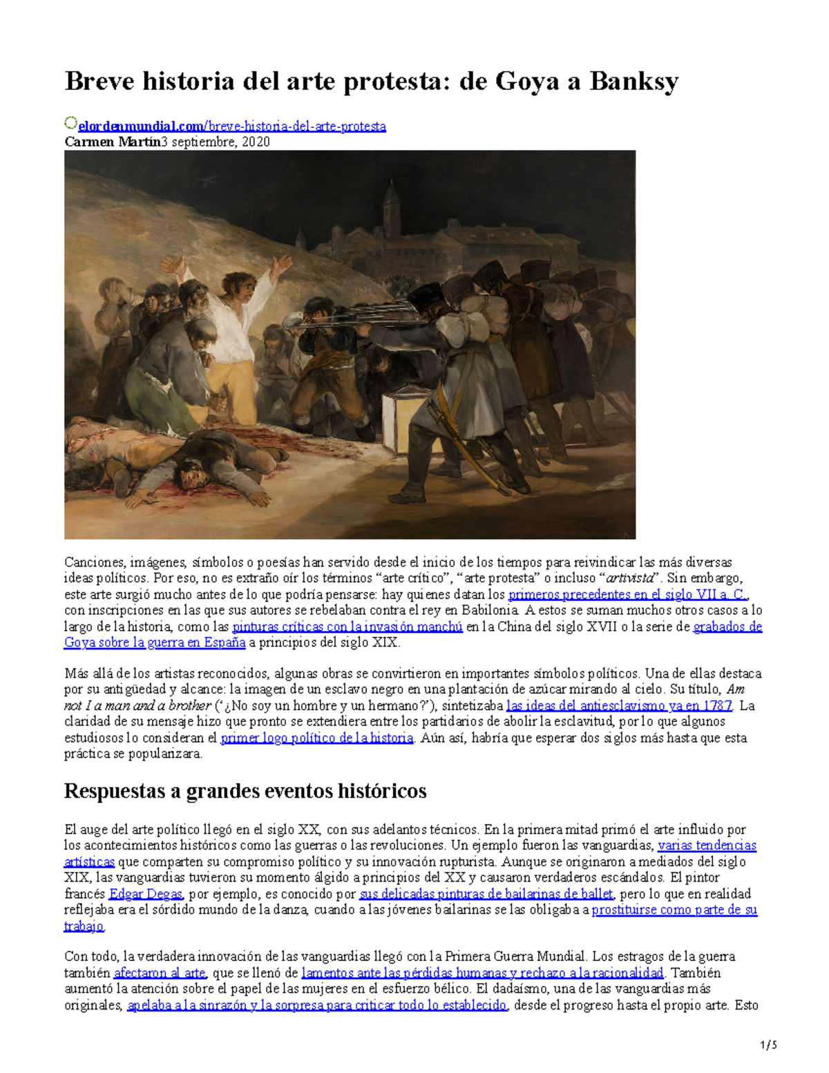 Breve Historia del Arte Protesta: De Goya a Banksy - Análisis Profundo ...