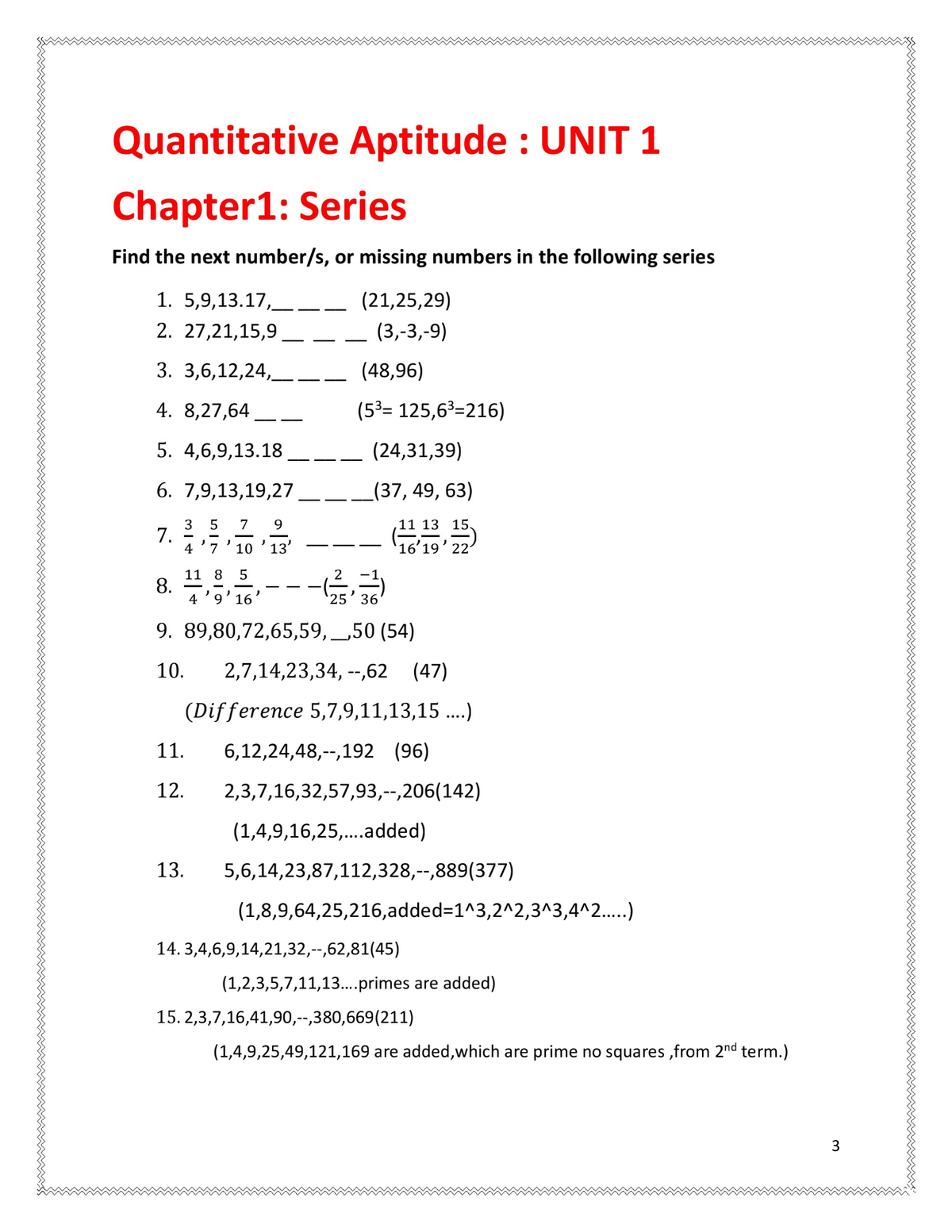 ES Unit 1: Quantitative Aptitude Notes on Series and Number Systems ...