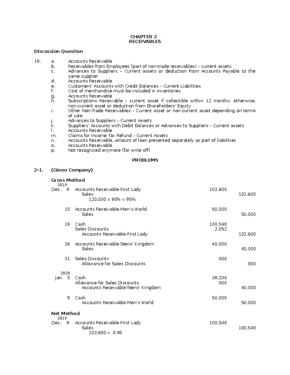 2019 ACC 201 Ch 2 Answers - Solutions for Chapter 2 Receivables - Studocu