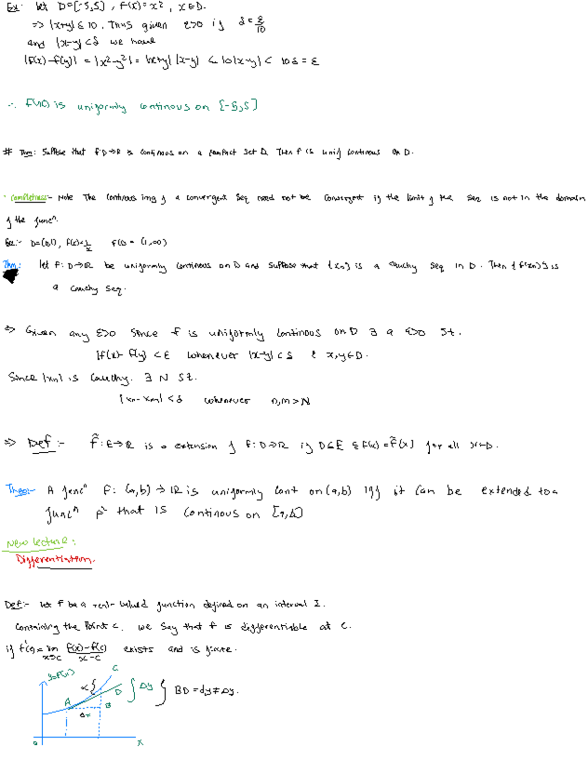 Math 216 - Final Exam Notes on Continuous Functions and Differentiation ...