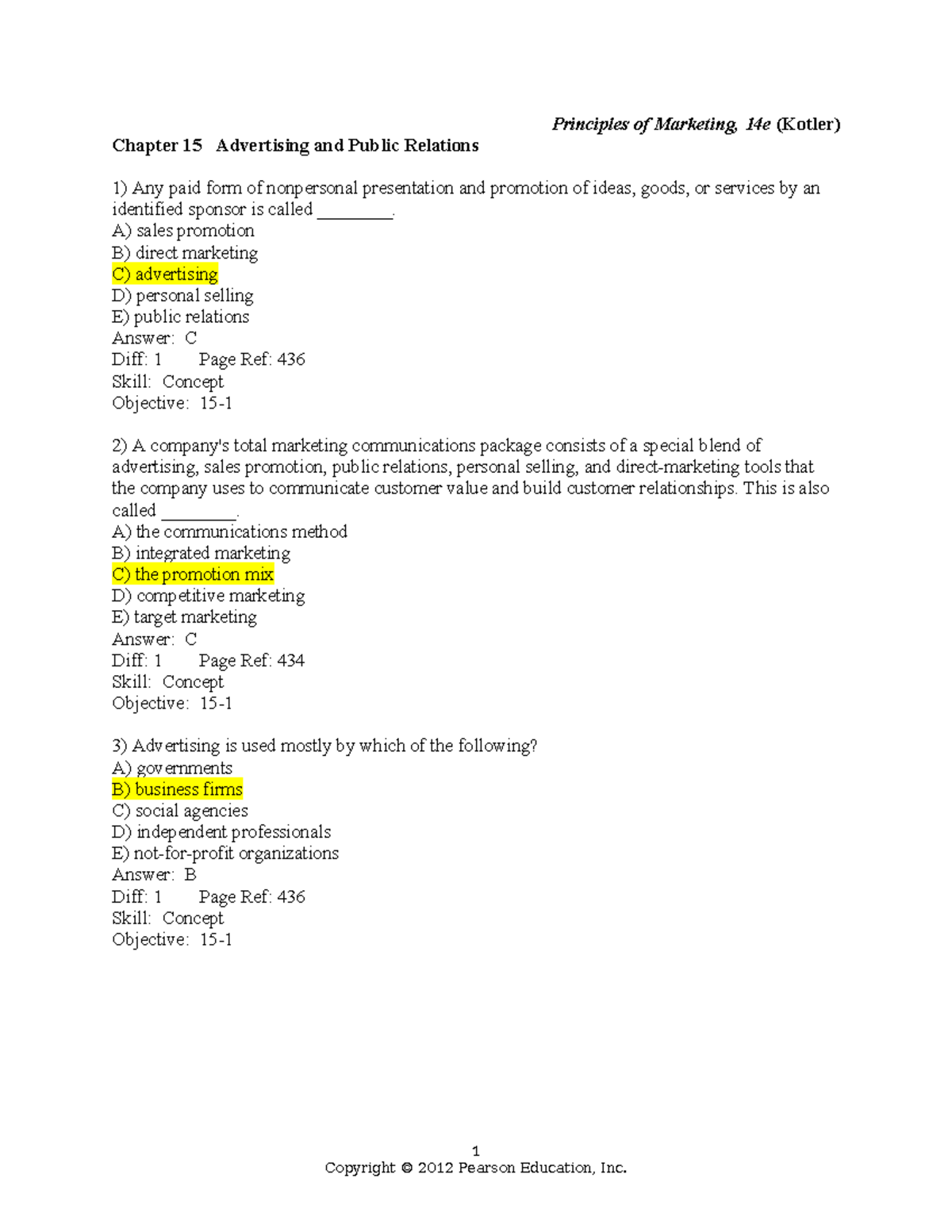 Chapter 15 copy - rffggg - Principles of Marketing, 14e (Kotler) Chapter 15 Advertising and ...