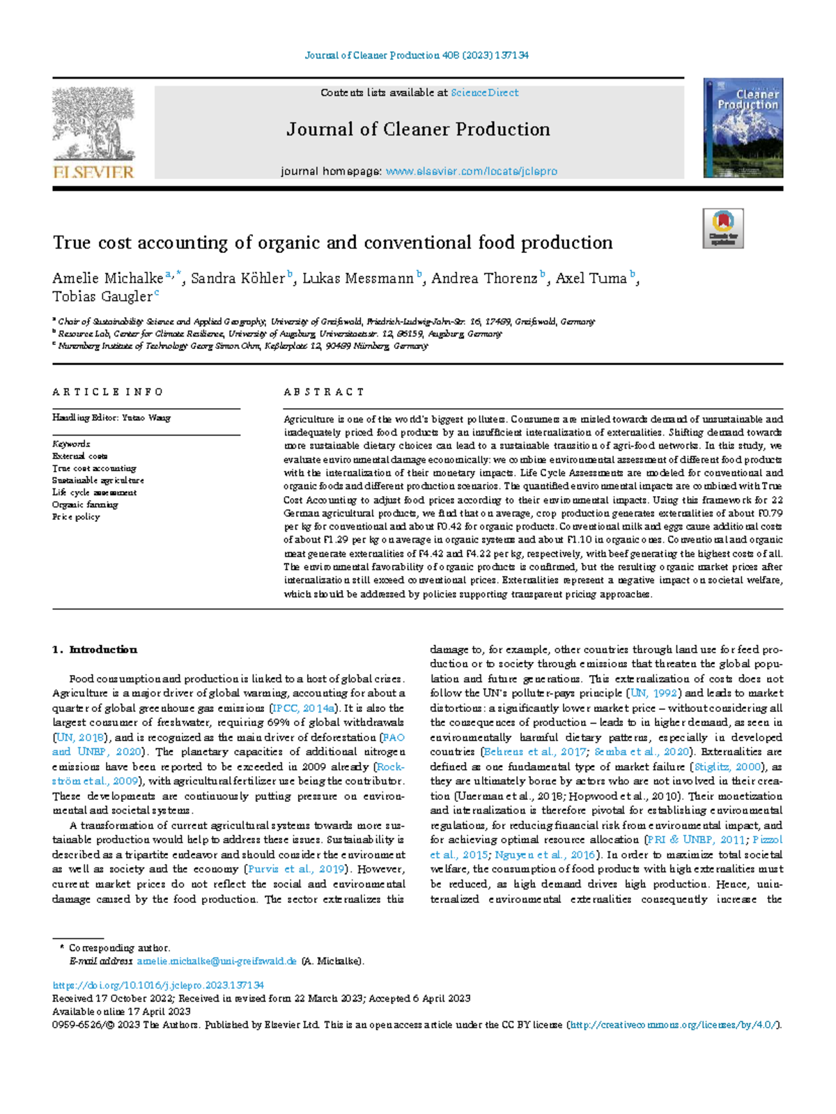 True Cost Accounting of Organic vs. Conventional Food Production: A ...