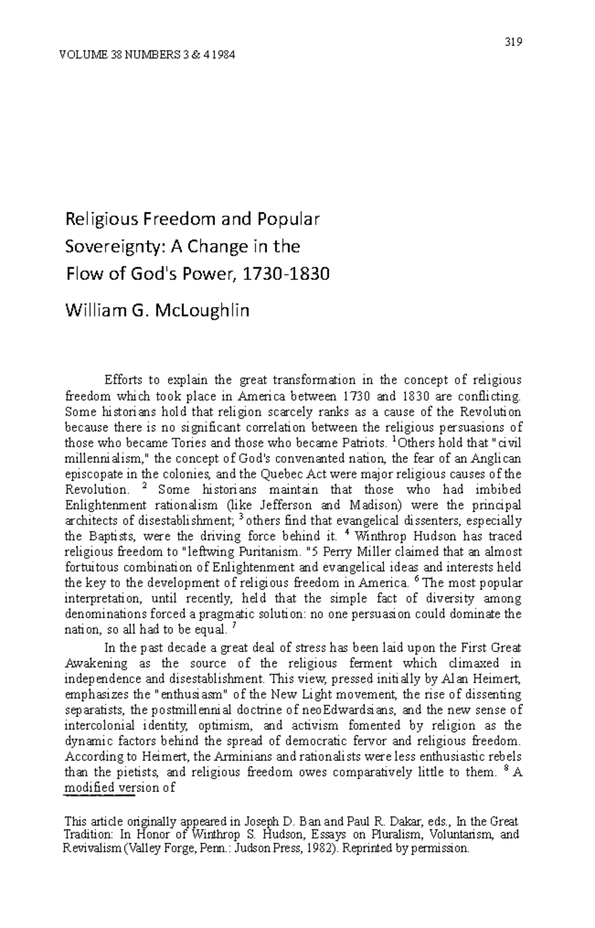 Journal Religious Freedom - 319 VOLUME 38 NUMBERS 3 & 4 1984 Religious ...