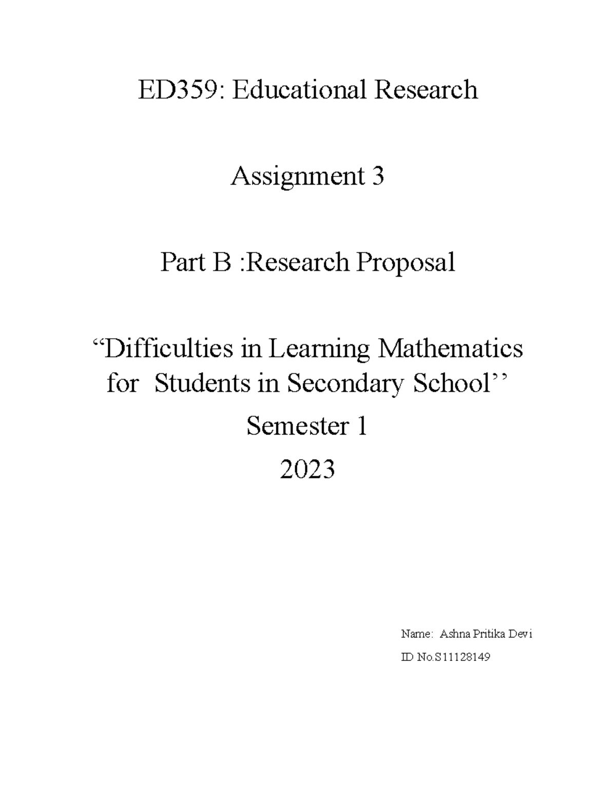 ED359 Assignment 3B: Research Proposal on Secondary Math Learning ...