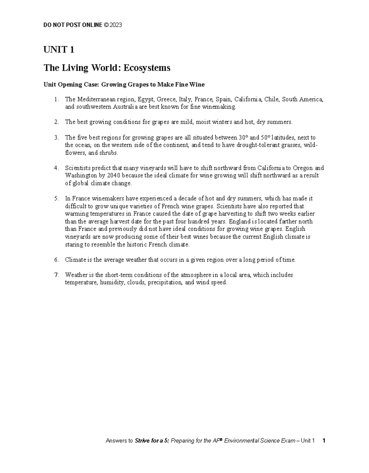 APES 4E Unit 1: Strive for a 5 Exam Prep - Ecosystems & Biogeochemical ...