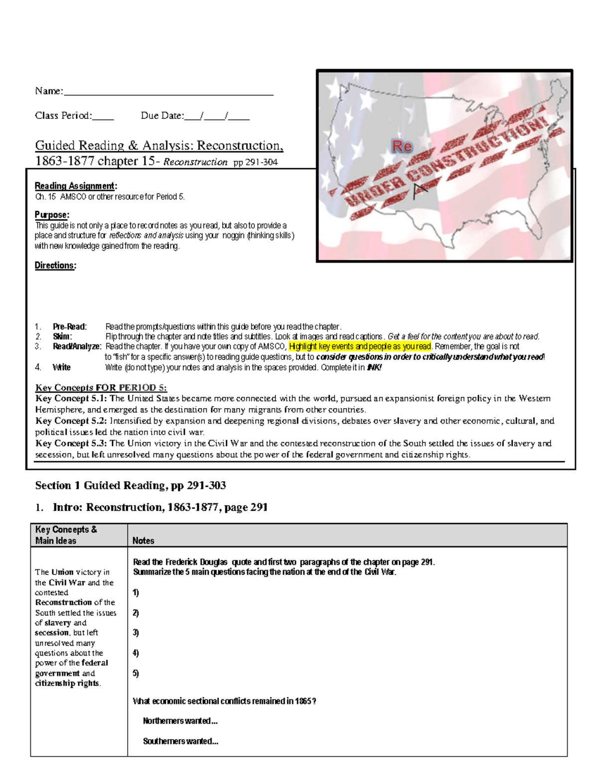 Amsco Ch. 15 Guided Reading Analysis: Reconstruction Insights - Studocu
