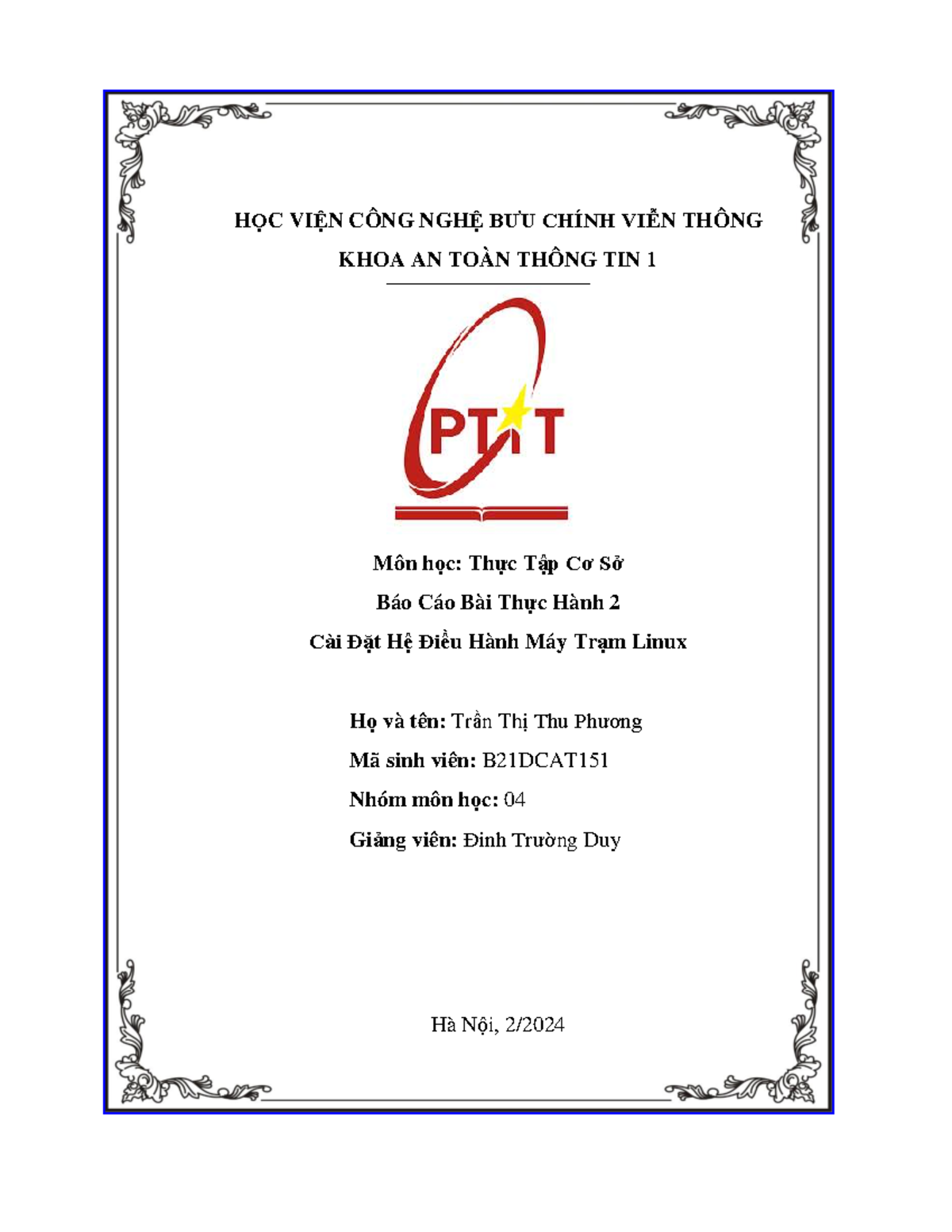 Bài Thực Hành 2: Cài Đặt Hệ Điều Hành Máy Trạm Linux (B21DCAT151) - Studocu
