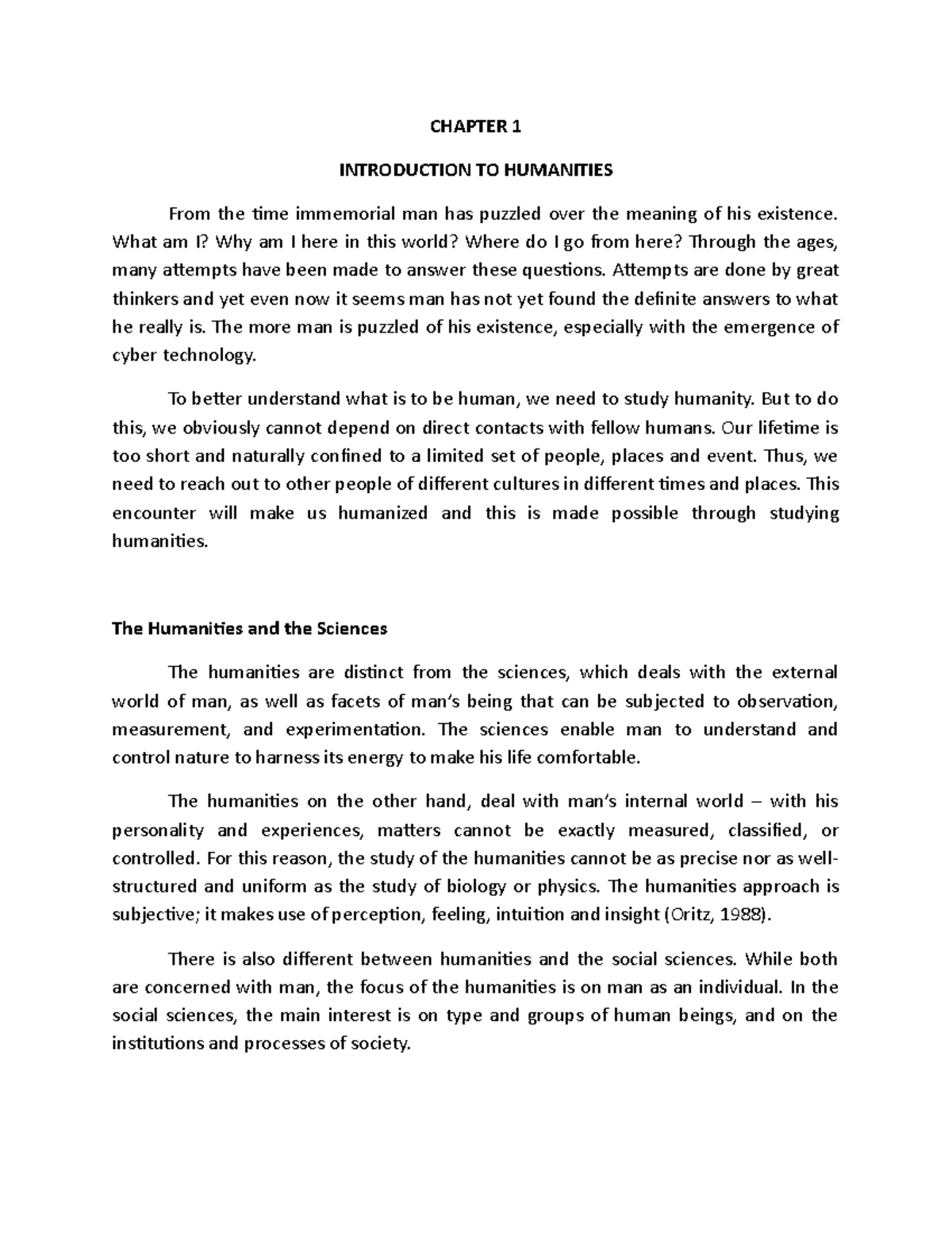 Chapter 1 - Intro to Humanities Lecture Notes - Studocu