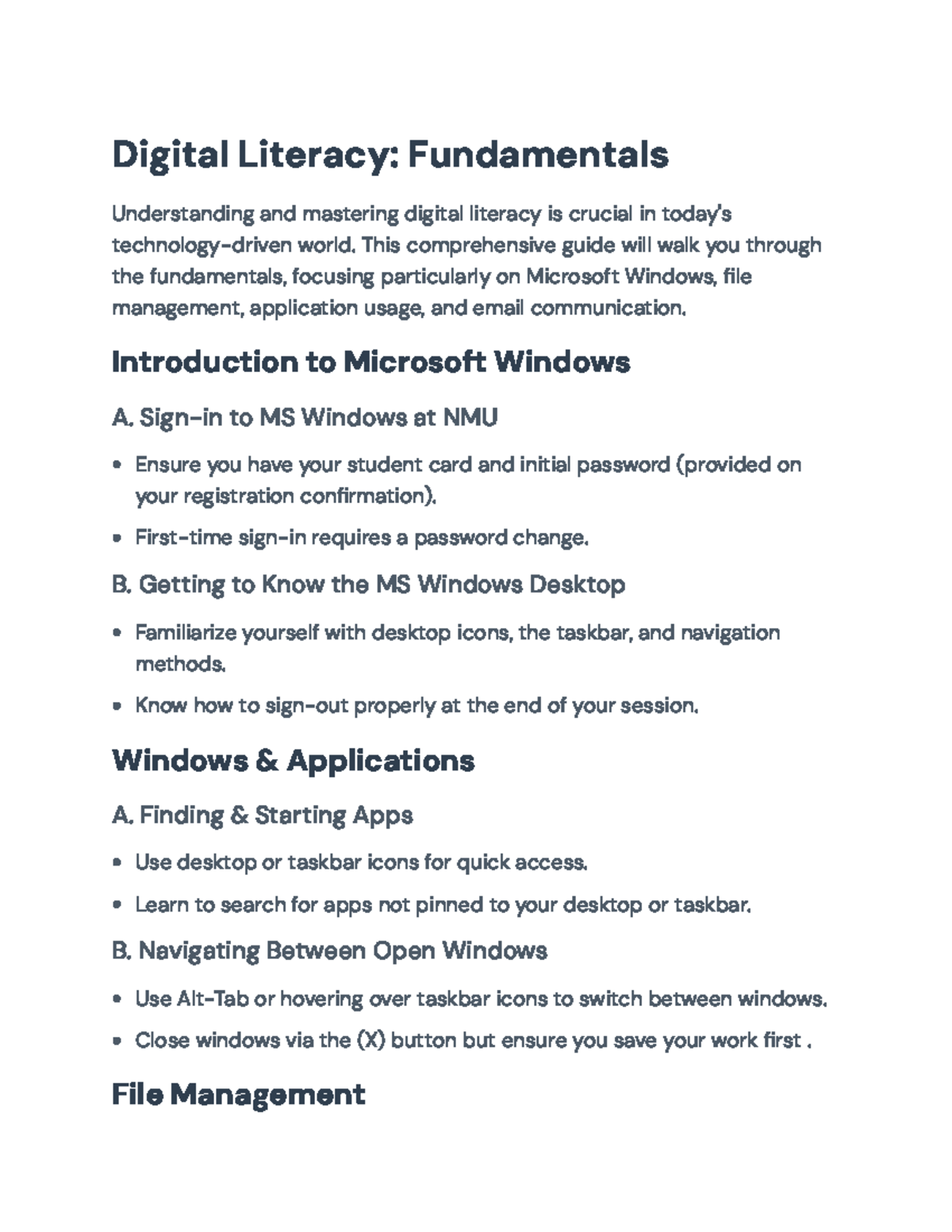 Digital Literacy Fundamentals Guide for MS Windows & Email Management ...