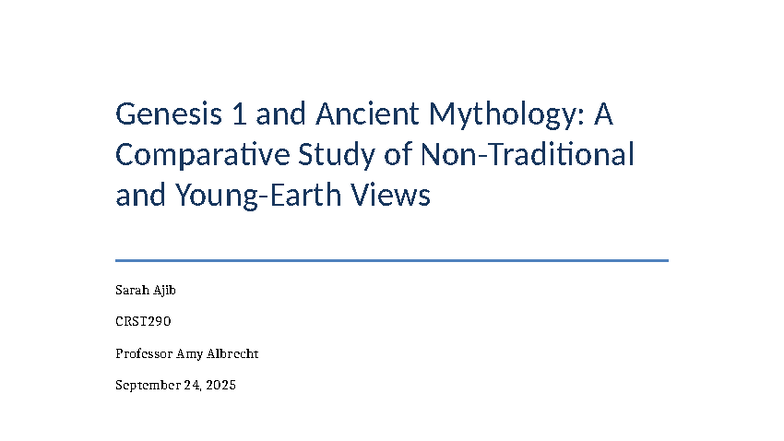 CRST290 Genesis 1: Comparing Ancient Mythology & Creationism - Studocu