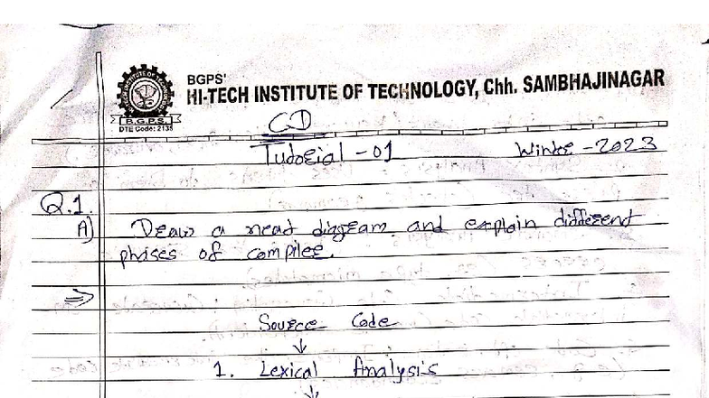 Compiler Design Tutorial 01 - DTE Code: 2135 - Winter 2023 - Studocu