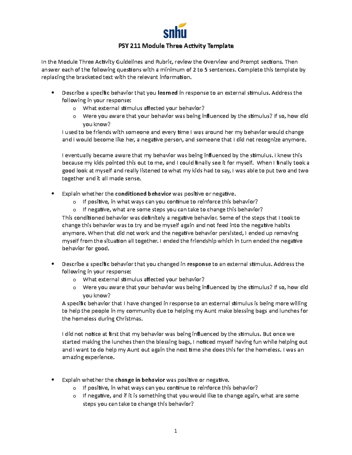 PSY 211 Module Eight Activity - PSY 211 Module Eight Activity Ashlei ...