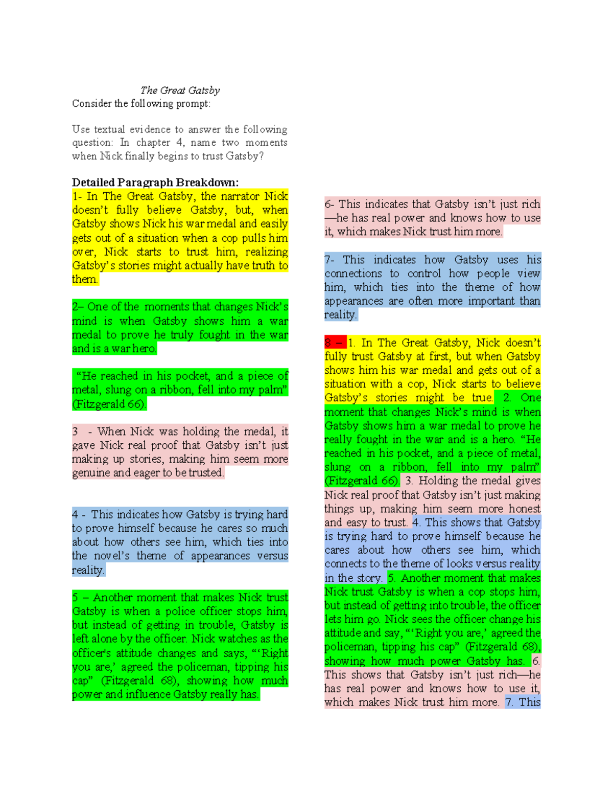 Zack Zhu - The Great Gatsby (ENG 101) Chapter 4 Trust Analysis - Studocu