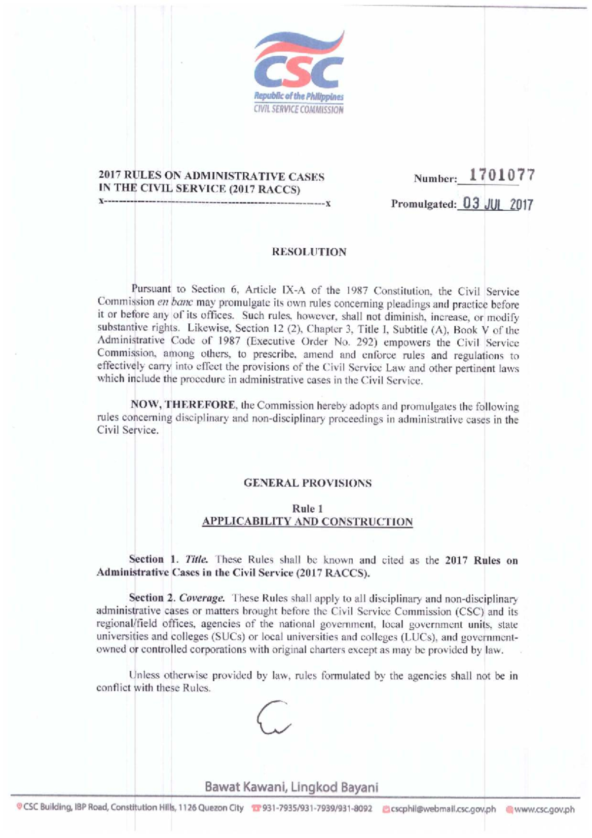 CSC 2017 Rules on Administrative Cases (RACCS) - Full Text and ...
