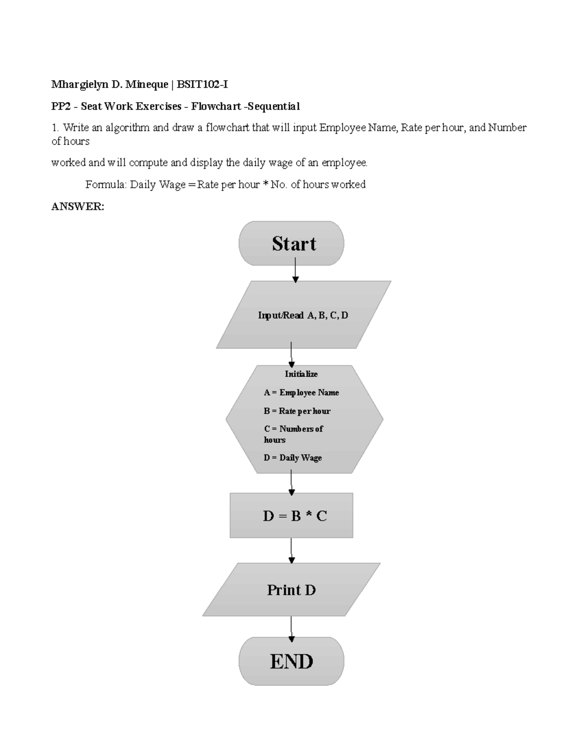 PP2 Seat Work Exercises: Flowchart for Wage & Math Computations - Studocu