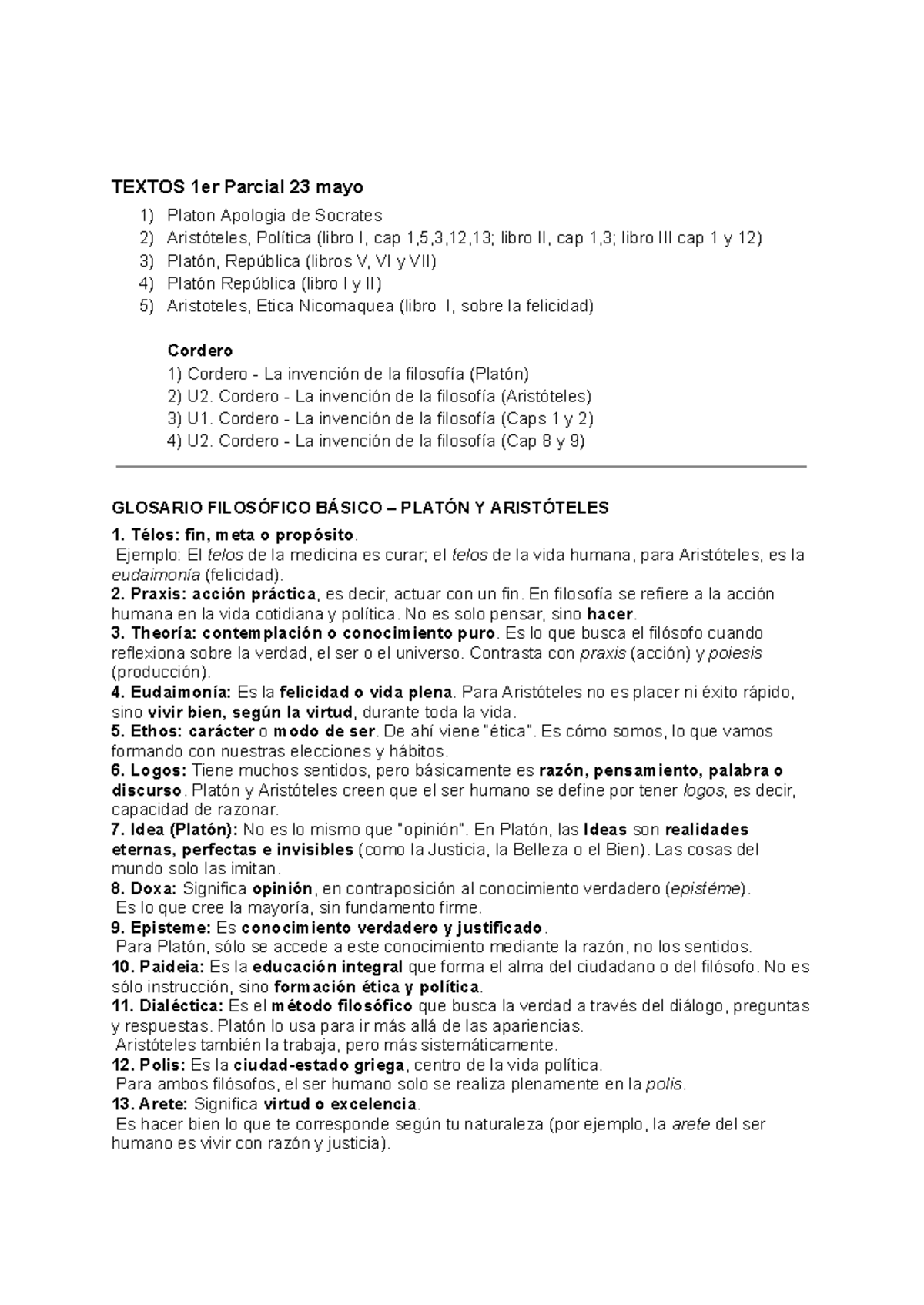 Filosofía 1er Parcial: Platón y Aristóteles en Análisis Crítico - Studocu