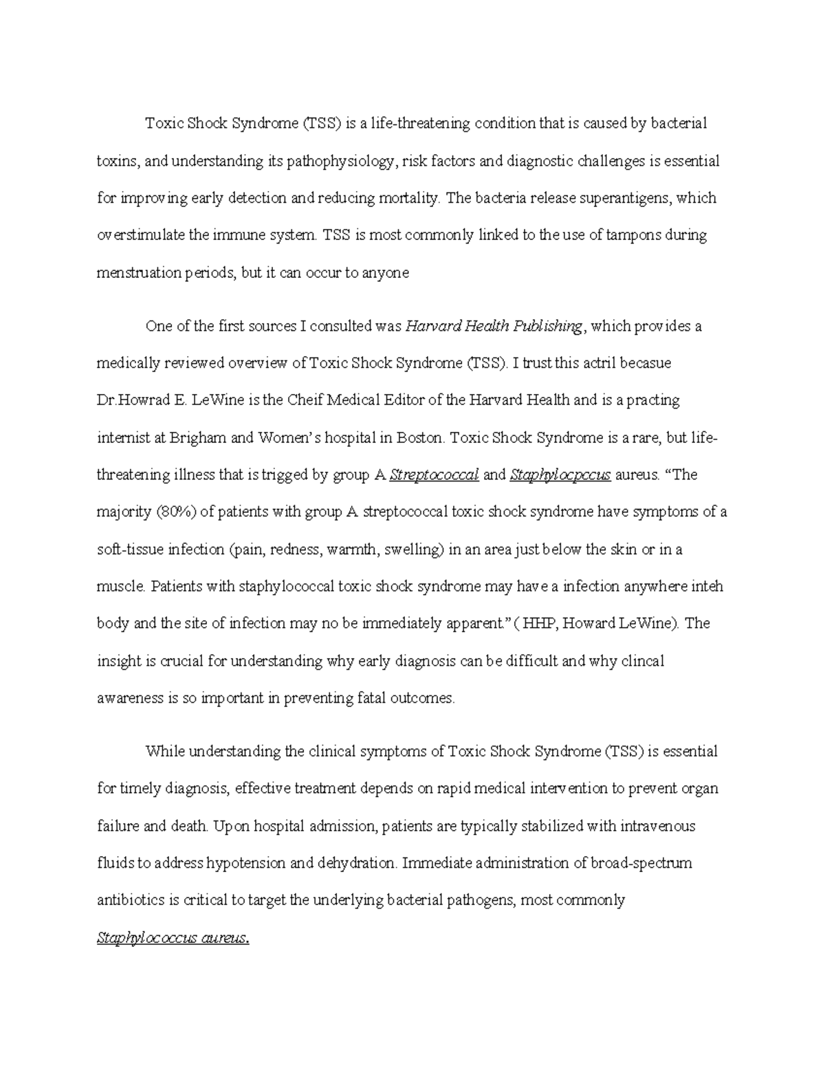 Bio 213 Toxic Shock Syndrome: Pathophysiology and Treatment Insights ...