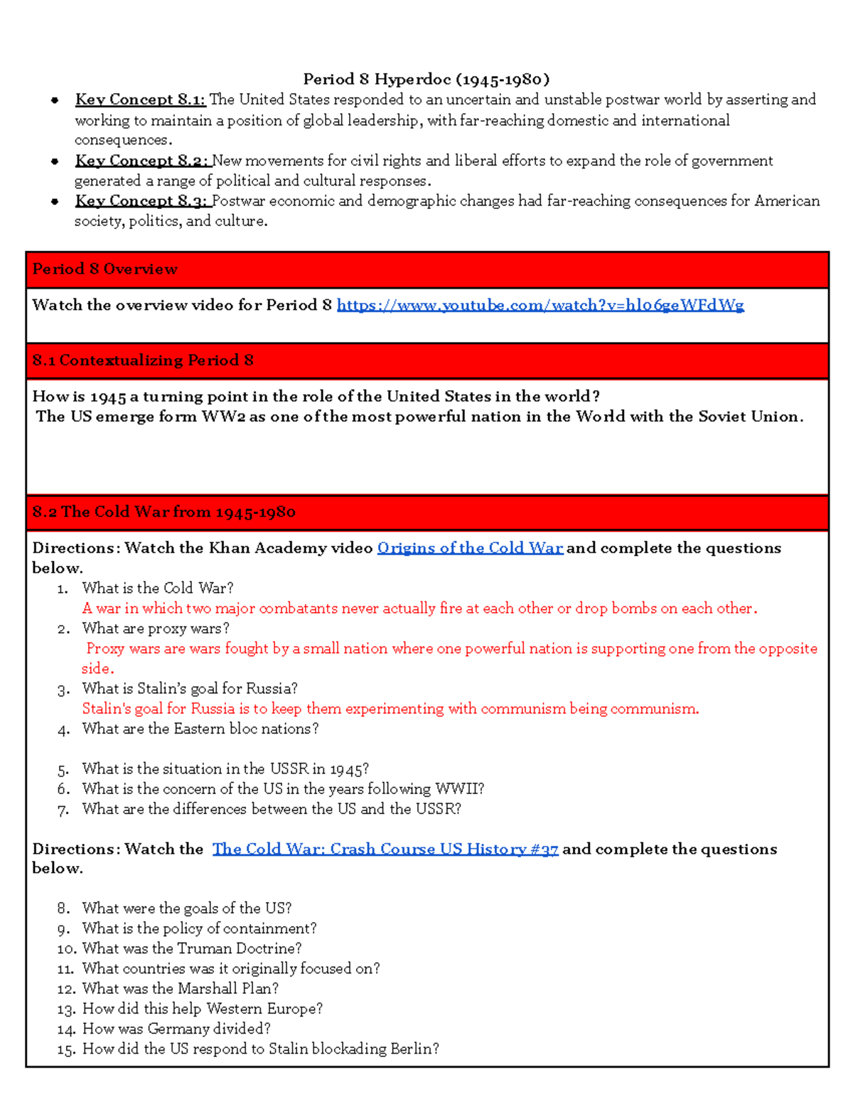 US History Lecture Notes: Period 8 (1945-1980) Hyperdoc - Studocu