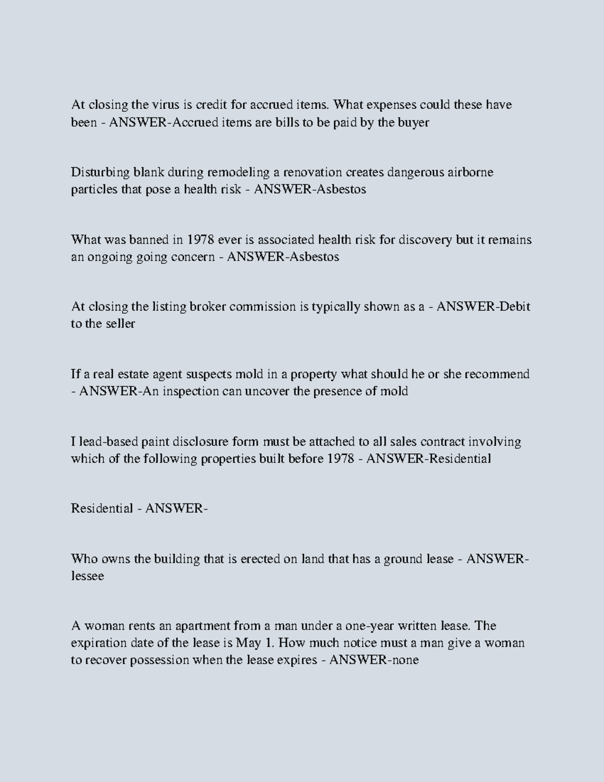 2024 Perry REAL Estate Final EXAM: Key Concepts & Questions - Studocu