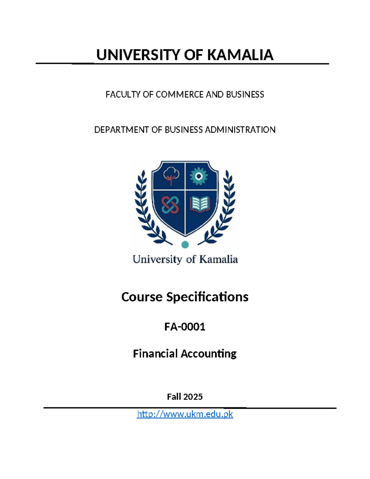 Course Specification: Financial Accounting (BSAF) - Fall 2025 - Studocu
