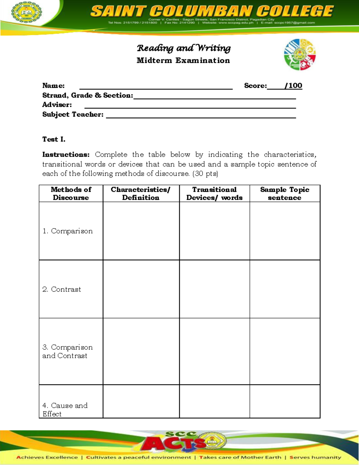 Eng. 11 Midterm Exam: Reading and Writing Skills Evaluation PDF - Studocu