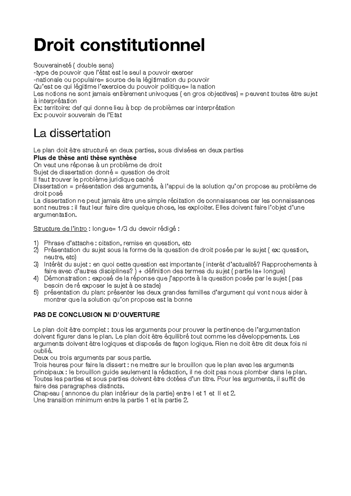 Droit Constitutionnel - Méthodologie de la Dissertation - Studocu