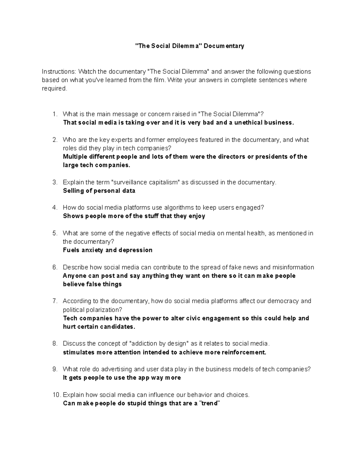 The Social Dilemma Documentary: Insights and Analysis - Studocu