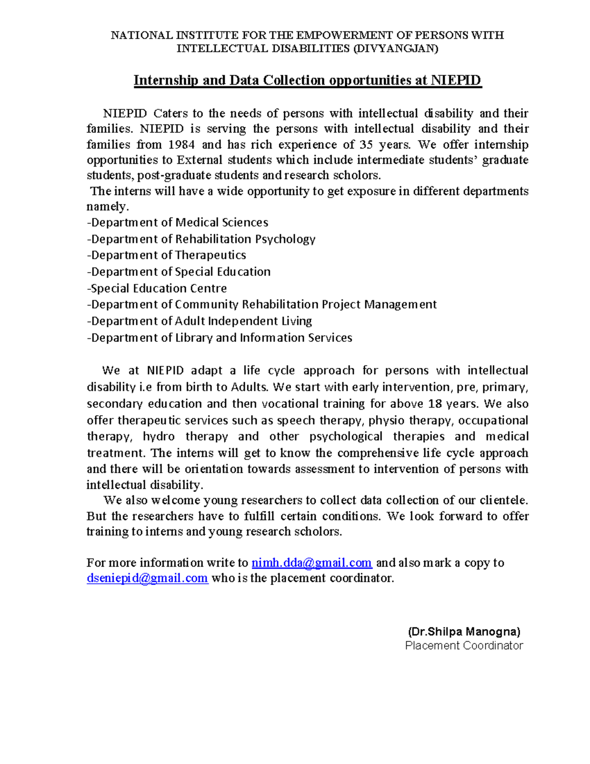 NIEPID Internship Opportunities: Empowering Lives Through Data ...